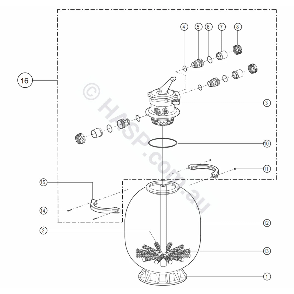 Astralpool MPV Multiport Valve Parts for RX Sand Filters - RX280, RX36 ...
